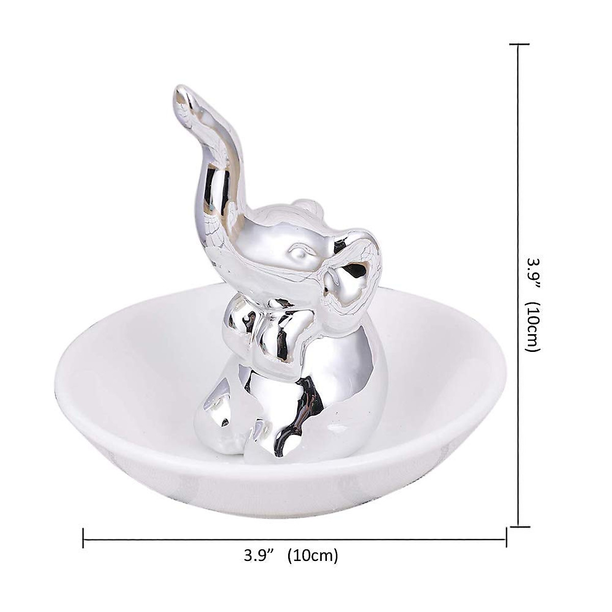 Lependor Lucky Elephant Ring Holder Jewelry Tray for Wedding Christmas Birthday Gifts, Handmade Ceramic Decor Jewelry Small Animal Tray - Silver Elephant