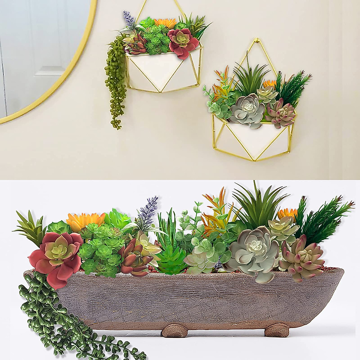 LA.PONEE 18pcs Premium Artificial Succulents Plants, Mini Fake Succulents Unpotted, Small Faux Succulent, Hanging Succulents for Home Garden Decor