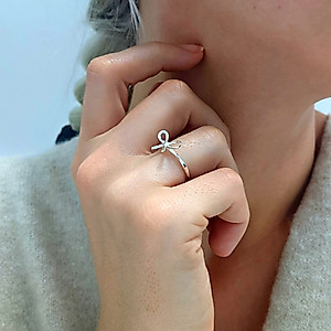 Silverly Women's 925 Sterling Silver Thin Bow Ribbon Knot Open Band Ring