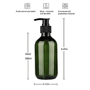 Pump Bottle Dispenser, Yebeauty 10oz/300ml Empty Plastic Shower Refillable Dispenser Soap Shampoo Pump Dispenser Containers with Pump Multipurpose for Cosmetic Kitchen Bathroom, 2-Pack Green
