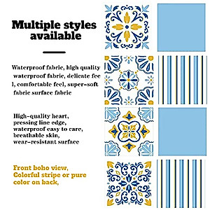cygnus Outdoor Pillow Covers 18x18 Waterproof Patio Pillows Boho Flower and Colorful Stripe Summer Outside Pillows for Funiture Garden Picnic Set of 4,Blue and Yellow