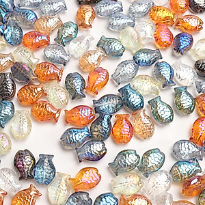 210Pcs Colorful Fish Glass Beads Fish Beads Sea Glass Beads Glass Fish Beads for Jewelry Making