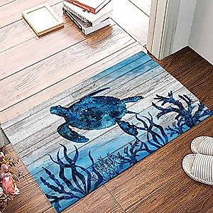 Door Mat for Bedroom Decor Beach Themed Coastal Blue Sea Turtle Nautical Map Ocean Starfish Seaweed Floor Mats Rugs for Living Room, Non-Slip Bathroom Rugs Home Decor Kitchen Mat Area Rug 18x30in