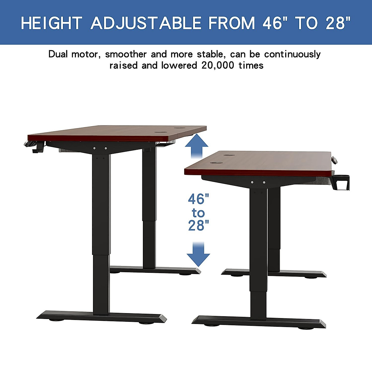 Jceet Electric Standing Desk with Drawer, 63x30 Inches Adjustable Height Sit Stand Up Desk with 4 Splice Boards, Home Office Desk Computer Workstation with Dark Walnut Top/Black Frame