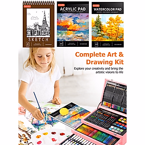 Soucolor Art Kits Art Sets Gifts for Women Teens Girls Kids, Aesthetic Cute Preppy Stuff School Supplies, 192-Pack Deluxe Drawing Supplies, Acrylic Pad, Watercolor and Sketch Book, Canvases