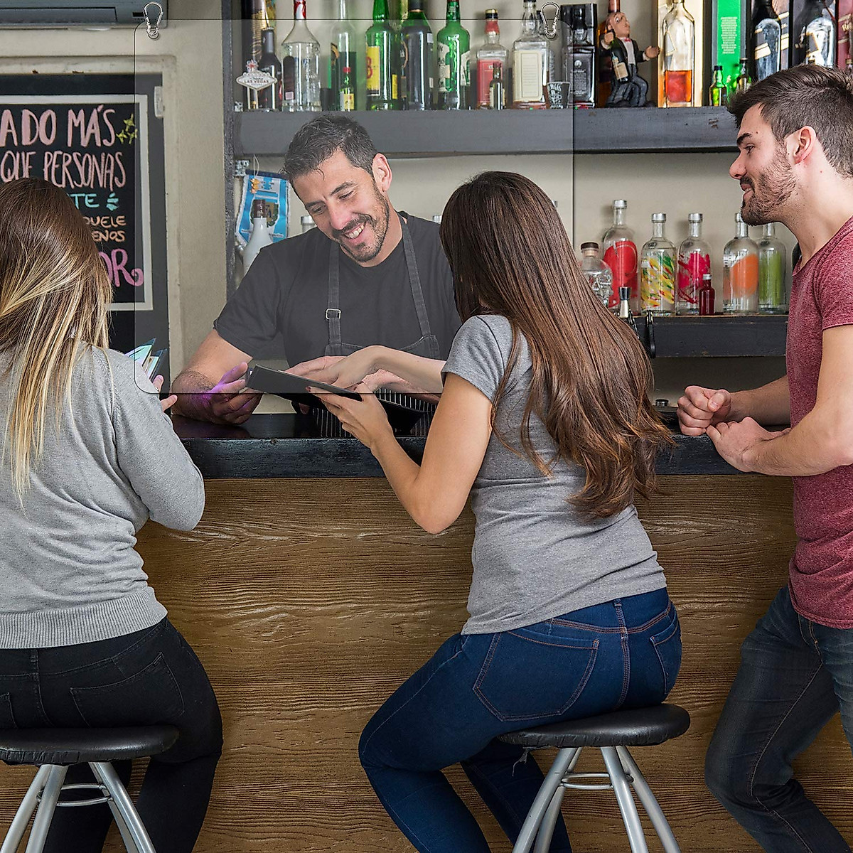 BannerBuzz Hanging Sneeze Guard Clear Acrylic Barrier 5mm Thickness, Easy to Install - Cough Guard Plastic Shield Screen for Retail Stores, Cashier, Receptionist (40" x 32")