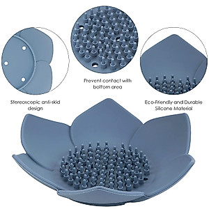 Linkidea 4 Pack Soap Dish with Drain, Silicone Bar Soap Holder for Bathroom, Flower Shape Soap Tray for Kitchen Sink