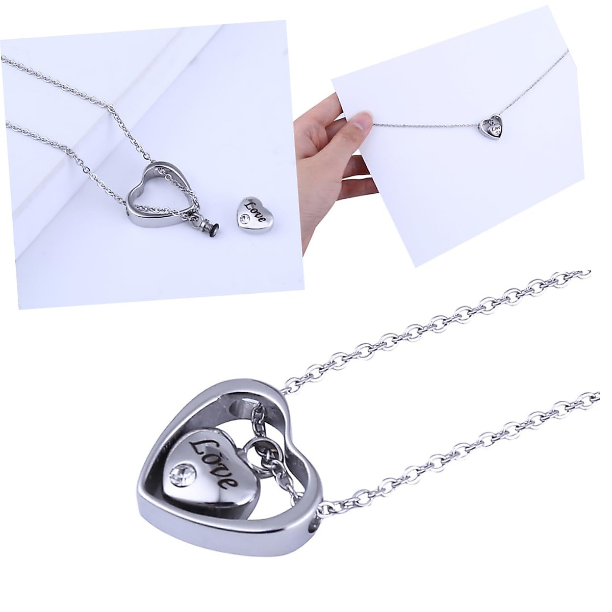 USHOBE 2pcs Stainless Steel Jewelry for Women Friends Necklaces Pet Cremation Jewelry Memorial Cremation Love Pendant Neckalce Pet Memorial Ornament Urn Ashes Pendant Miss Simple