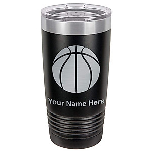 LaserGram 20oz Vacuum Insulated Tumbler Mug, Basketball Ball, Personalized Engraving Included (Black)