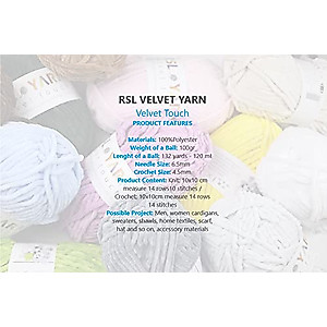 RSL YARN Velvet Yarn 2 SKEINS 100g(132yds) Yarn for CROCHEITING Crochet Yarn 120m Crochet Yarn Baby Yarn Blanket Yarn Chenille Yarn Thick Yarn Knitting Yarn Soft Yarn AMIGURUMI Yarn Plush Yarn (103)