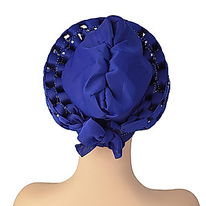 zhxinashu 2ps African Women Hats, Turban Head Wraps for Black Women, Nigerian Elegant Hats Turban(Black+Blue)