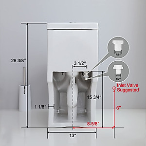 HOROW HWMT-8733 Small Compact One Piece Toilet For Bathroom, Powerful & Quiet Dual Flush Modern Toilet, 12'' Rough-In Toilet & Soft Closing Seat Include, 25"D x 13.4"W x 28.4"H, White
