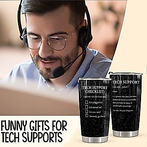 HZIZI 20oz Tech Support Tumbler With Lid Funny Tech Support Checklist IT Helpdesk Hotline Information Technology - Tech Support Gifts for Men Technical Support Computer Engineer Funny Coffee Mug