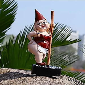 Pole Dancing Gnome Garden Statue! 6 Inch Pole Dancer Gnomes Figurine Garden Landscape Outdoor Decor! Polyresin Gnome Resin Dwarf Sculpture Art Decor!