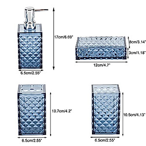 JHLAYKG Blue Bathroom Accessory Set,4-Piece Plastic Bathroom Decor Accessories Complete Set,Includes Bathroom Soap Dispenser, Toothbrush Holder,Tumbler, Soap Dish