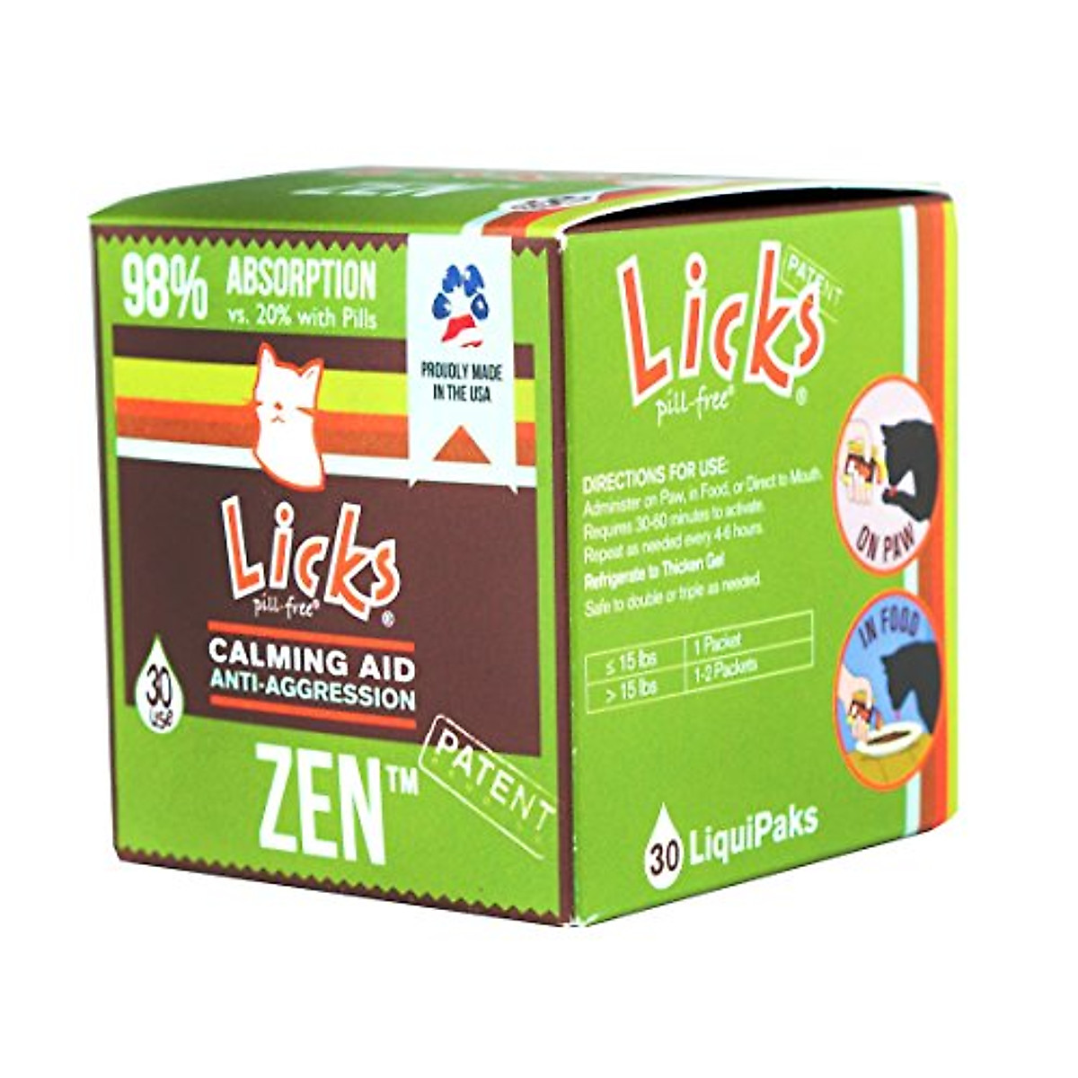 Licks Pill-Free Zen Cat Calming - Natural Calming Aid for Aggressive Behavior and Nervousness - Calming Cat Treats for Stress Relief & Cat Health - Gel Packets - 30 Use
