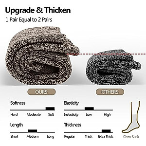 EXCELLENT THERMAL Merino Wool Socks Men, Winter Soft Thick Warm Socks for Men, Cozy Crew Hiking Socks Size 7-13(5 Pairs)