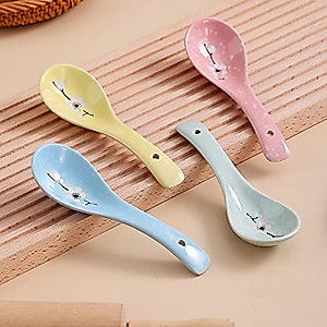 Berglander Ceramic Soup Spoons 4 Pieces, Asian Chinese Japanese Korea Porcelain Soup Spoon for Soup, Dumpling, Wonton, Cereal