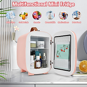 Hansburg Mini Fridge for Bedroom Skincare Cooler & Warmer Portable Small Refrigerator 4 Liter/6 can with 12v AC/DC/USB Option for Food, Drinks, Makeup, Dorm, Office and Car