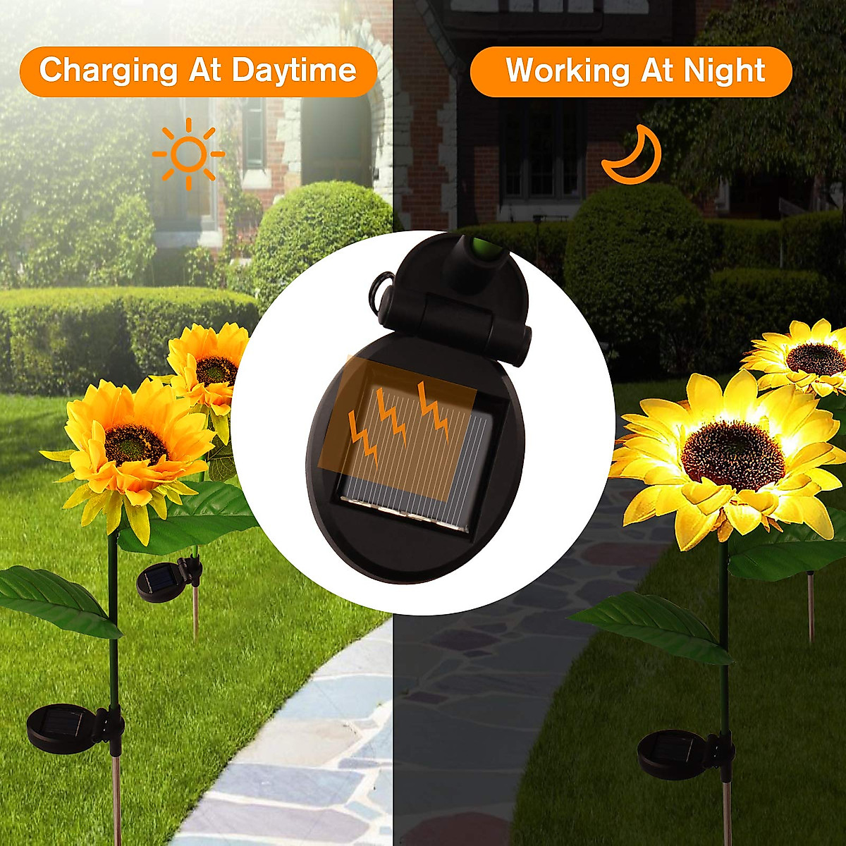 VStoy Sunflower Solar Lights Outdoor Garden, Waterproof Metal Decor Stake Art Flower LED Lighting, Solar Power Lamp Decorations for Yard Patio Lawn Porch Grave Backyard Walkway (watt_Hours, 5)