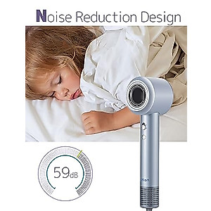 Ltian Hair Dryer Blow Dryer with 120000 RPM High-Speed Brushless Motor, 400 Million Negative Ions Thermo-Control Hairdryer with Magnetic Nozzle for Home Travel, Silver Blue