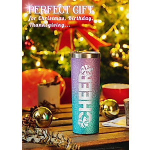 Onebttl Cheerleader Glitter Tumbler Gifts For Girls - Cheer - 20oz/590ml Stainless Steel Insulated Tumbler with Straw, Lid - Gift for Cheerleading, Coach or Cheer Squad - Glitter Purple Blue