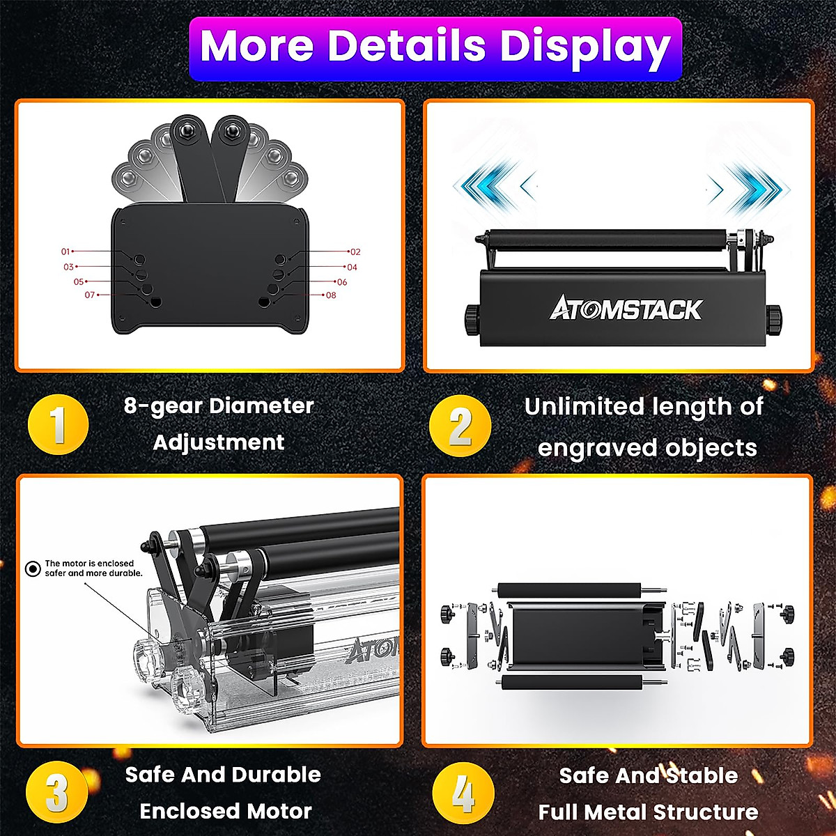 ATOMSTACK R3 Pro Laser Rotary Roller, Engraving Auxiliary Module for Laser Engraver, 360° Y-axis Rotating Roller for Carving of Goblet/Cylindrical/Round/Oversized Objects (R3 Pro Rotary Roller)