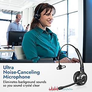 Leitner LH370 – Wireless DECT Office Headset with Bluetooth for Desk Phone, Computer and Bluetooth Device – Works with 99% of Landline Phones, PCs, and Cell Phones (USB, Phone Jack, and Bluetooth)