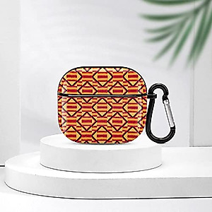 African Kente Pattern Printed Bluetooth Earbuds Case Cover Compatible for Airpods 3 Protective Storage Box with Keychain
