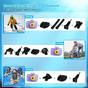 OZMI Gifts for 3 4 5 6 7 8 9 Year Old Girls Boys, Kids Selfie Underwater Waterproof Camera, Christmas Birthday Gifts for Toddler, Children Action Video Recorder Camera with 32GB SD Card, Purple