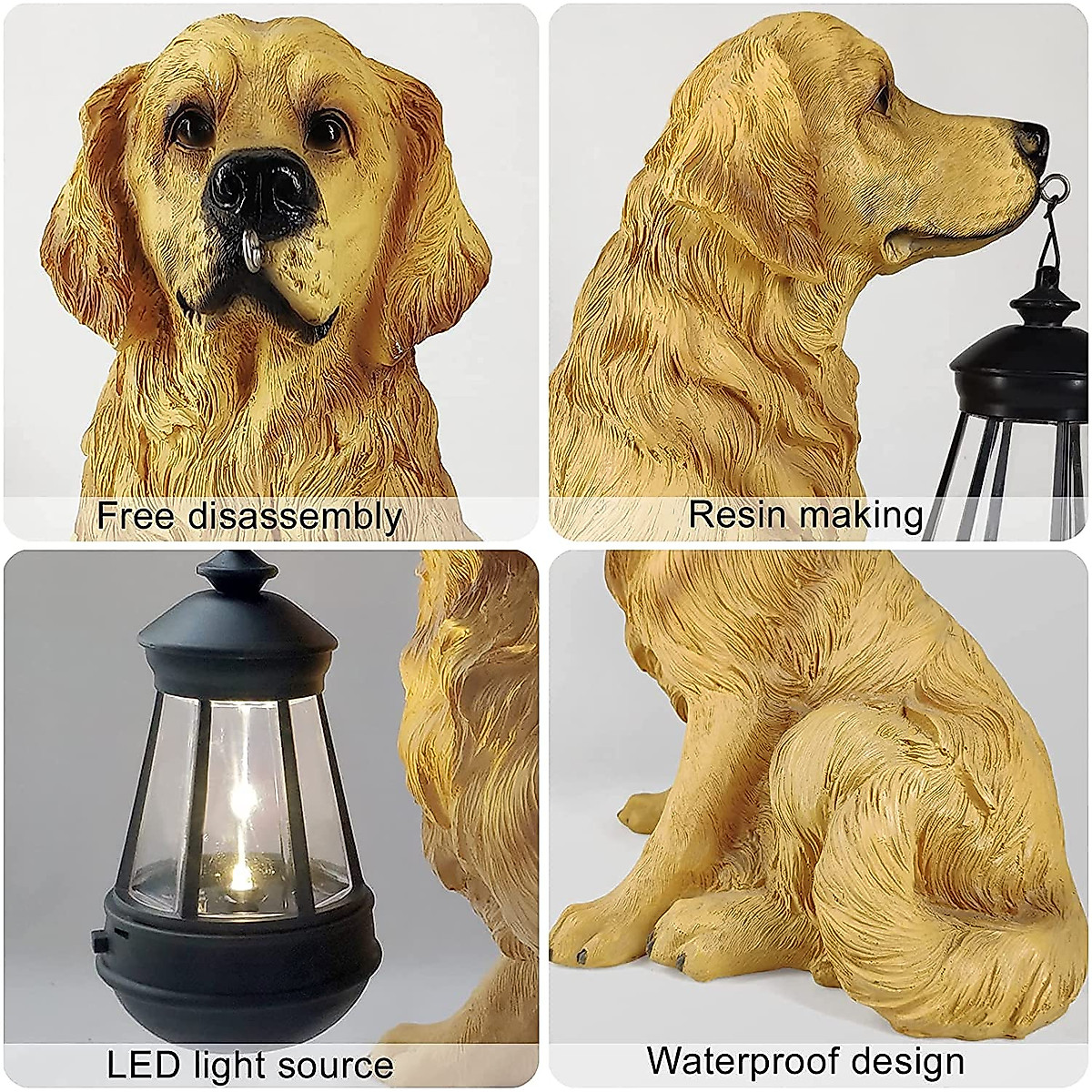 JeeKoudy Solar Outdoor Statues with Solar Led Lamp, Golden Retriever Statue Outdoor with Solar Led Home Garden Decoration Windproof Lamp Realistic Dog Decor