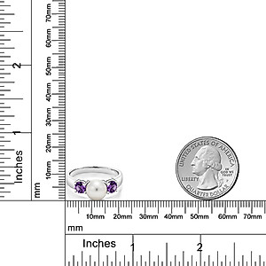 Gem Stone King 925 Sterling Silver Freshwater Pearl and Purple Amethyst Ring For Women (0.72 Cttw, Gemstone February Birthstone, Size 6)