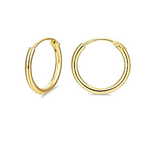 Hoop Earring 14K Gold Plated S925 Sterling Silver Endless Hoop Earring Set for Women Men 8mm-12mm (4 pairs 14K gold 8MM)