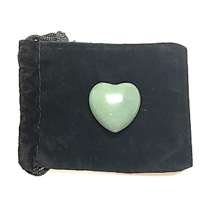 Zentron Crystal Collection 30MM All Natural Polished Pocket Gemstone Crystal Puff Heart and Velvet Pouch (Green Aventurine)