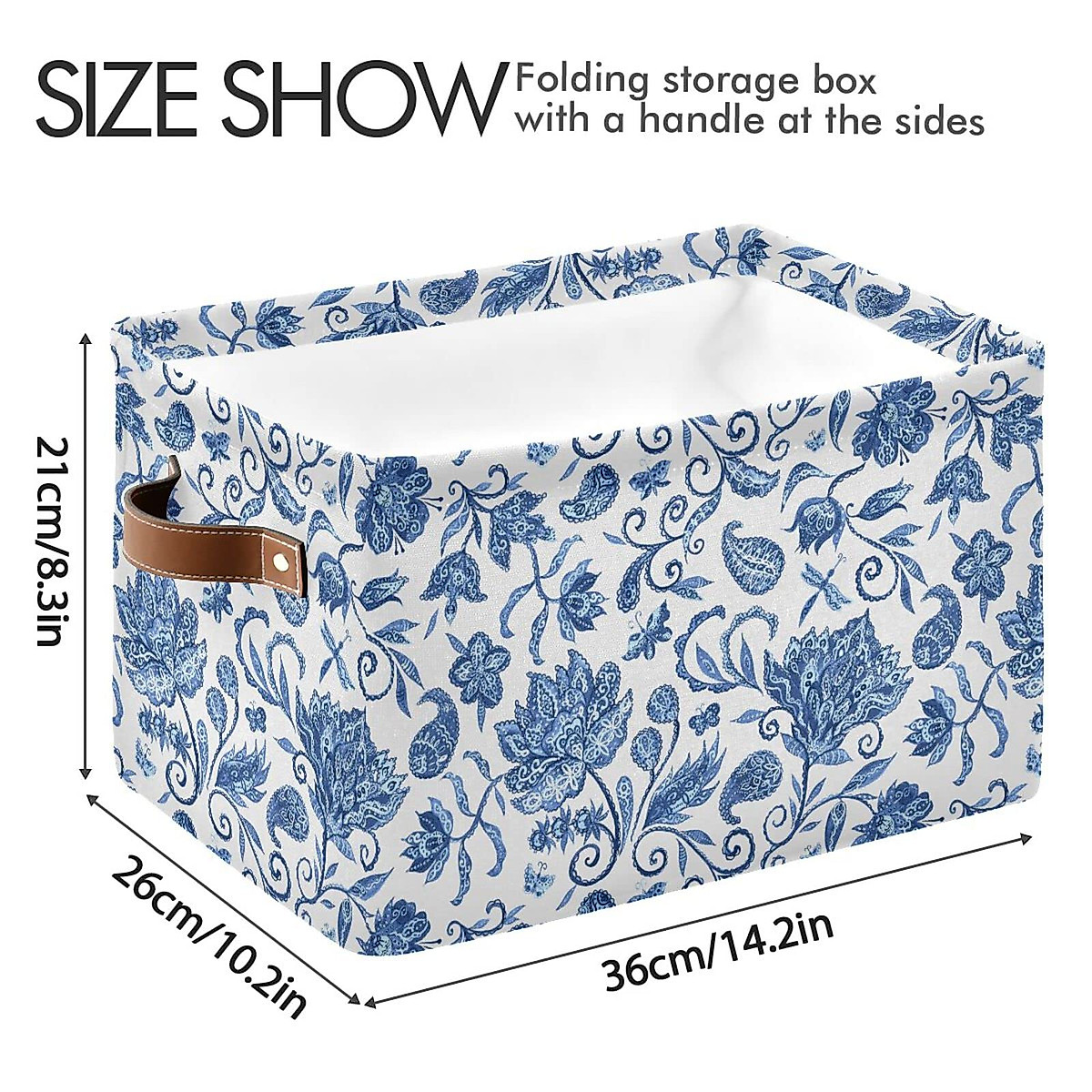 Kigai Storage Basket Blue White Floral Foldable Canvas Laundry Baskets Bin Waterproof Inner Layer with Sturdy Handles for Toy Nursery Blanket Clothes 2 Pack