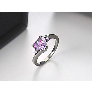 GUIDECUN Exquisite 18K Black Gold Plated Promise Band Ring Wedding Purple Heart Cubic Zirconia Rings for Women （Available in Size 6, 7, 8, 9，10） (US Size 6)