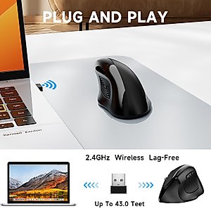 memzuoix Wireless Ergonomic Mouse,Upgraded 2.4G Optical Cordless Mice with 800/1200/1600 DPI,Vertical Computer Wireless Mouse for Laptop,Mac,PC,Desktop (for Right Hand,Large),Black Mouse