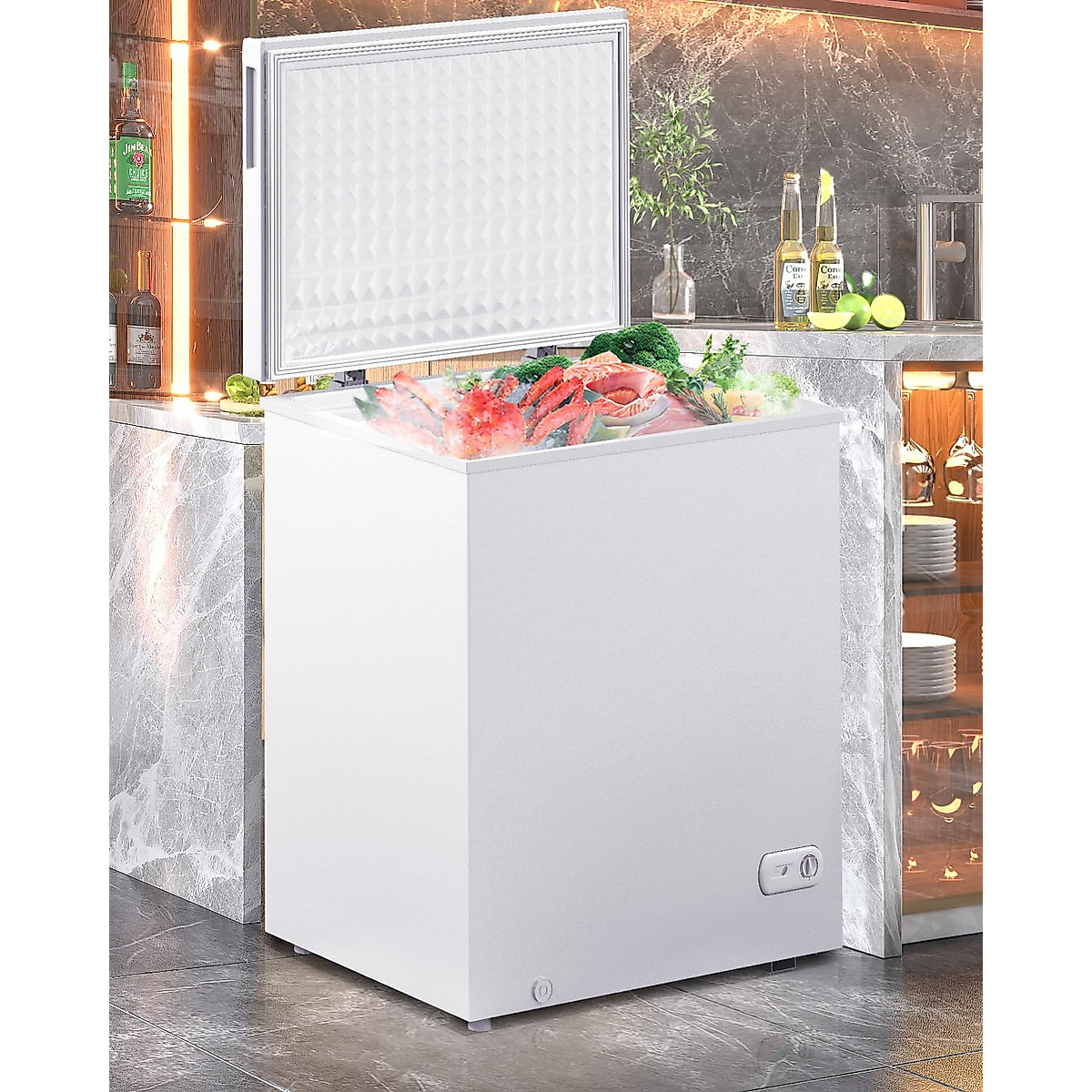 Muhub 10.0 Cu.Ft Chest Freezer,Deep Freezer with Removable Basket,Compact Freezer with Top Open Door, Adjustable Temperature, Low noise，Suitable for Kitchen Dorm Garage and Shed，White