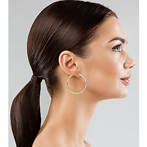 Sterling Silver Two-Tone Square-Tube Double Twisted 47mm Round Hoop Earrings