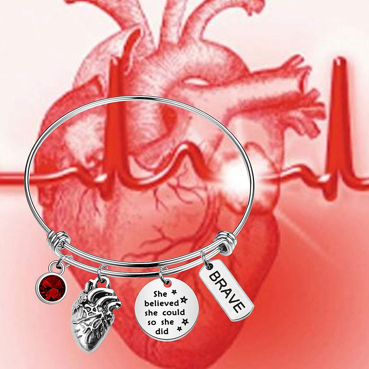 BAUNA CHD Awareness Jewelry CHD Gift She Could So She Did Bracelet Heart Disease Awareness Gift for Cardiologist Doctor Nurse (CHD Awareness Jewelry)