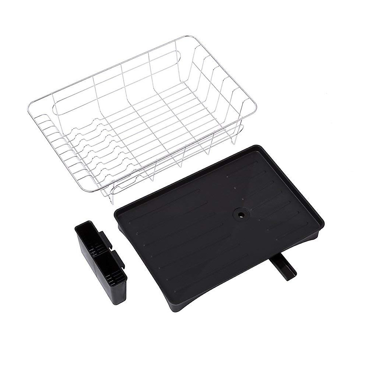 DOUBLE 2 C Dish Drying Rack, Stainless Steel Dish Drainer for Kitchen, Small Dish Drainer Rack for Kitchen Counter, Set of Rustproof Dish Rack and Drainboard (Black)