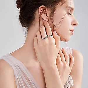 Personalized Couples Rings Custom Engraved Promise Rngs for Couples Black Matching Engagement Rngs for Couples with Cubic Zirconia 3pc Wedding Rings Set for Him and Her Mens Wedding Rings Titanium Engraved Christmas Jewelry Gift 5-13 (Women's Ring)