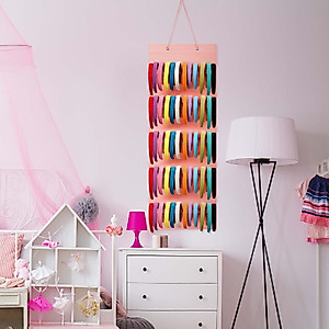 Tudomro Hanging Headband Holder for Girls Felt Headband Organizer with 60 Elastic Bands Bow Hanger for Girls Hair Bows, Without Headbands (Pink,Classic)