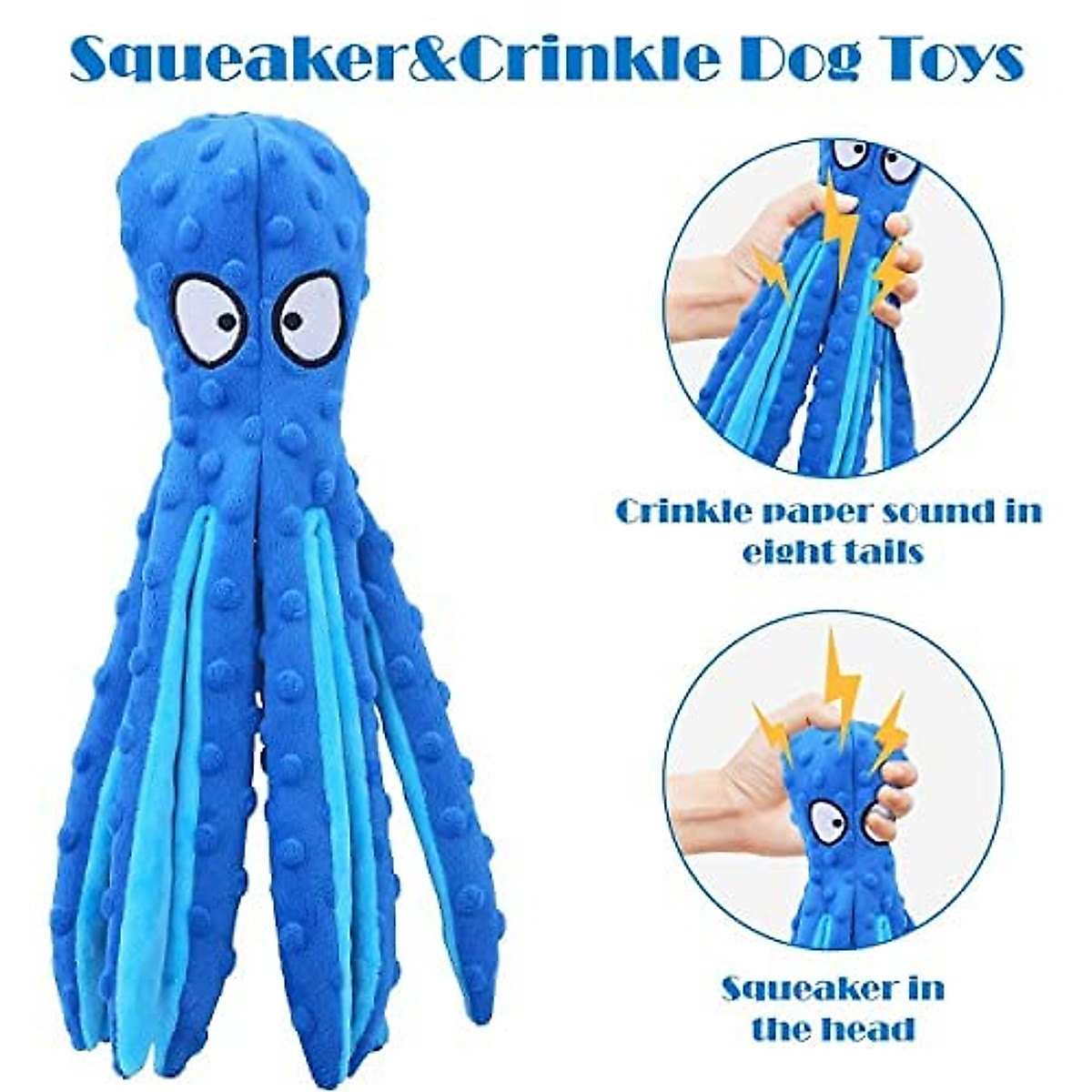 OKVSKO Dog Squeaky Toys Plush Chew Toy Crinkle No Stuffing Octopus Stuffed Duck Pet Interactive Toy Durable with Squeaker for Puppies, Small, Medium, and Large Dogs 2 Pack