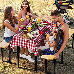 VINGLI Folding Picnic Tables with Benches Set, Weather-Resistant Wooden Beer Garden Table Bench, 3-Piece Portable Fold Up Camping BBQ Table w/Carrying Handles