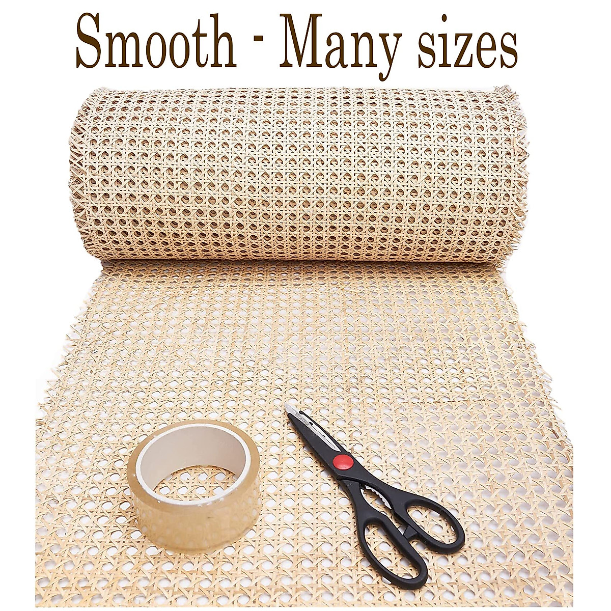 CLAYNIX 14" Width Cane Webbing, Natural Rattan Webbing for Caning Projects - Rattan Cane Webbing Roll - Net Open Weave Wicker Cane Webbing Material for Cabinet, Door (2 Ft Length)