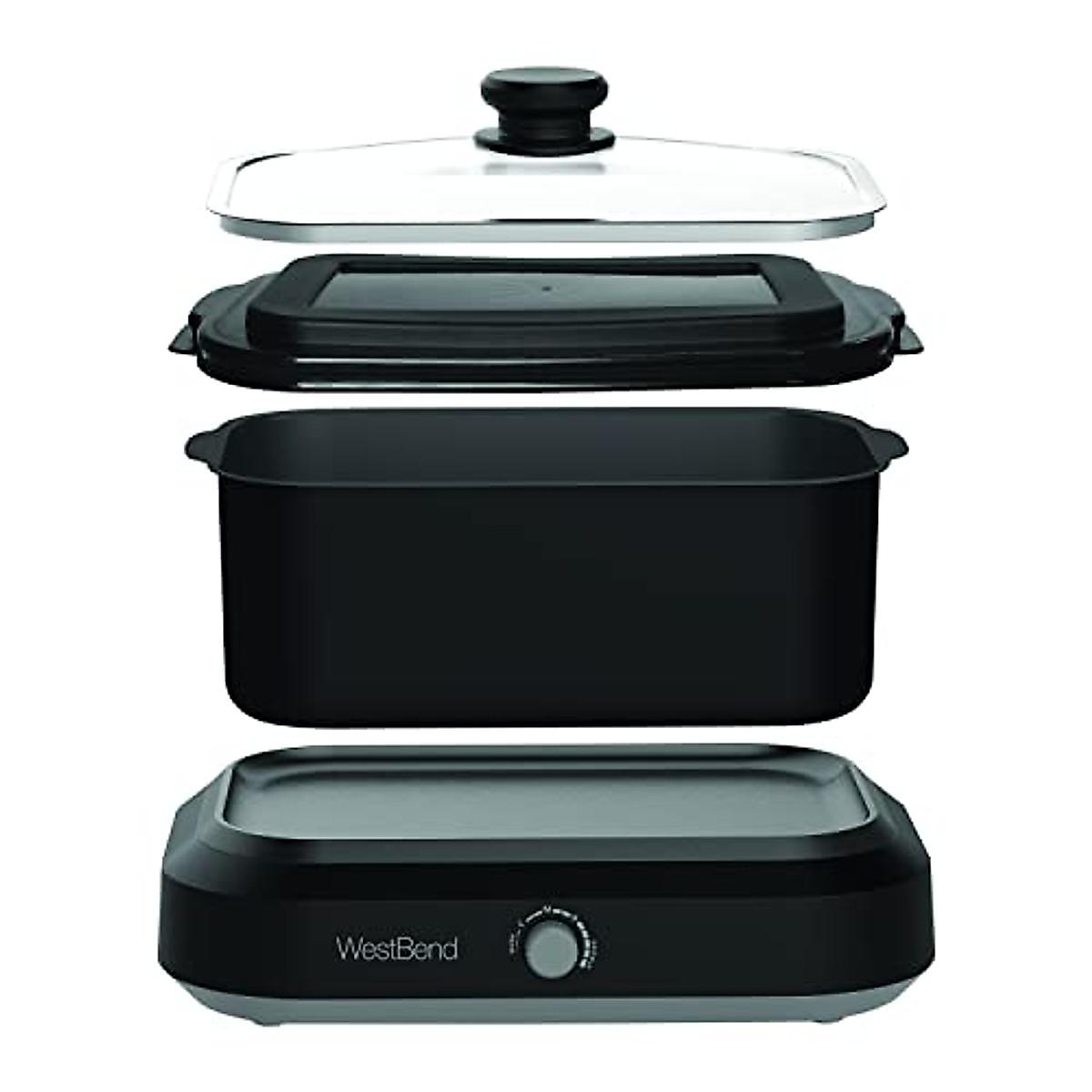 West Bend 87905BK Slow Cooker Large Capacity Non-stick Vessel with Variable Temperature Control Includes Travel Lid and Thermal Carrying Case, 5-Quart, Black