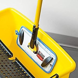 Rubbermaid Commercial Mop Bucket, Press Wring Mop Bucket for Microfiber Flat Mops, Mop Bucket with Wringer On Wheels,18" Yellow