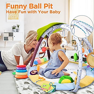 Lupantte Baby Gym Play Mat with 9 Toys for Sensory and Motor Skill Development Language Discovery, Thicker Non-Slip Baby Activity Gym with Ball Pit, Green Tree for Newborns, Babies to Toddlers as Gift