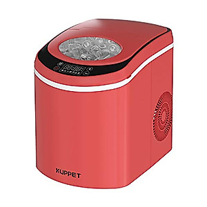 KUPPET Portable Ice Maker Machine for Countertop with LED Display Self-Cleaning Electric Ice Maker with Scoop and Basket, 9 Ice Cubes Ready in 6 mins, 26 lbs Ice in 24 hrs(Red)